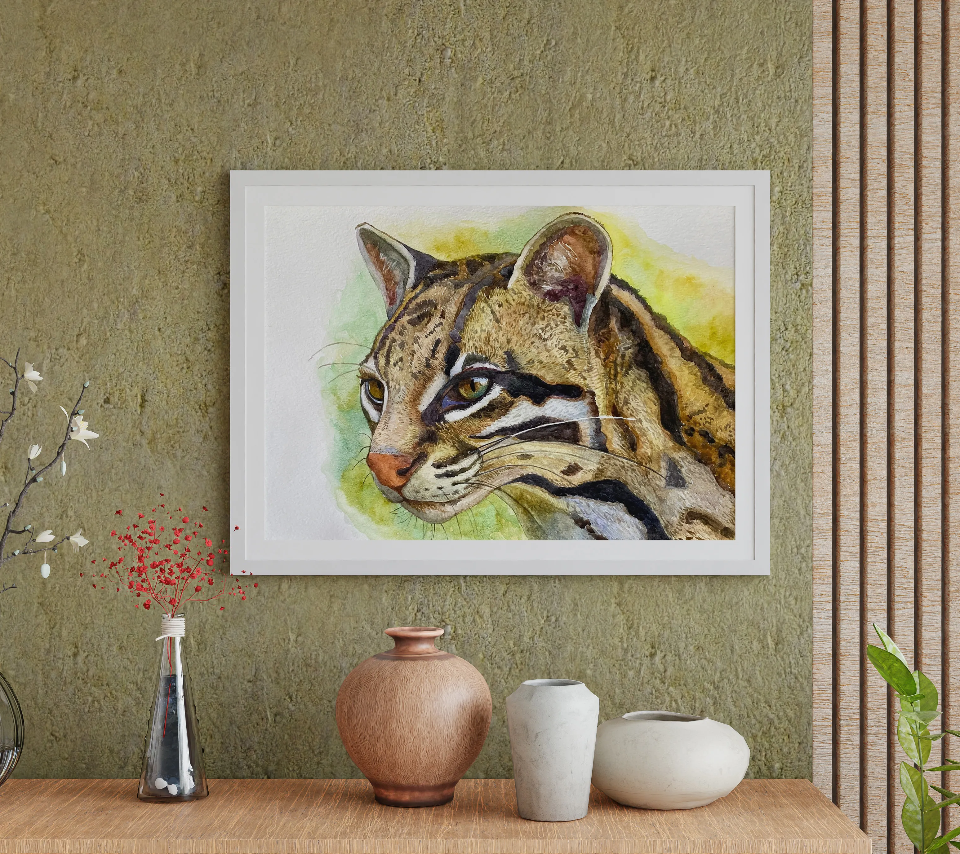Ocelot watercolor painting,wild cat painting,ocelot painting,animal ...