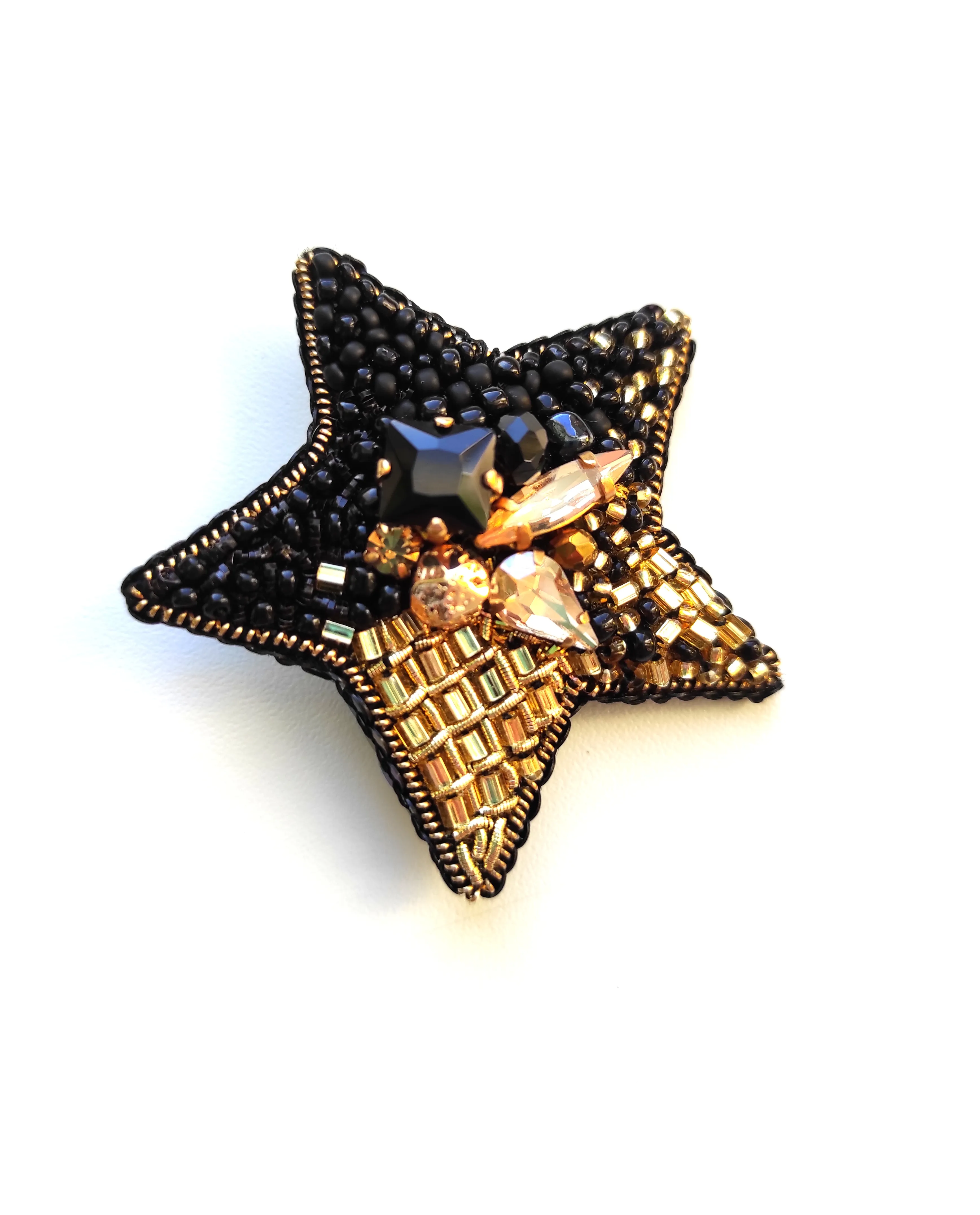 Black star brooch, beaded brooch, embroidered brooch, space pin, star ...