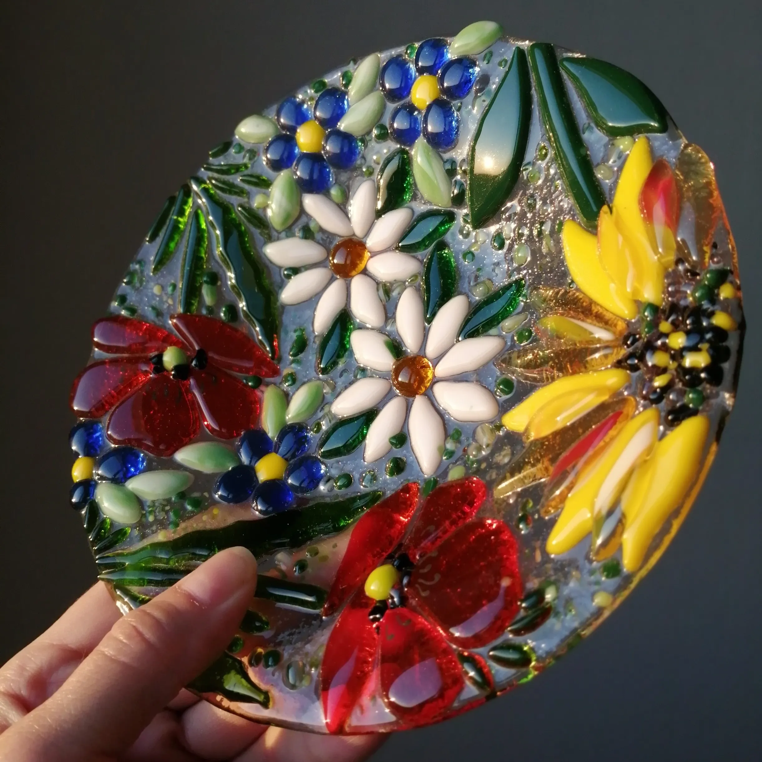 Set of 3 decorative glass bowl with flowers - Handmade decorative ...