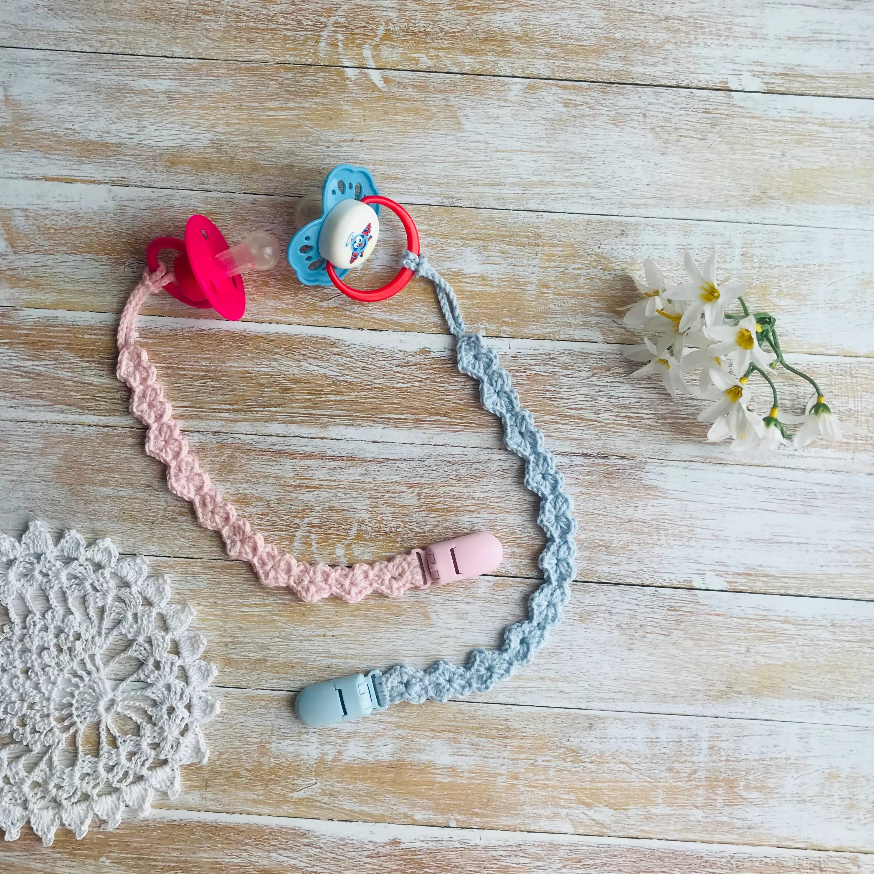 Pacifier clip girl and boy, binky clip, knit pacifier clip $25.00 | Buy ...