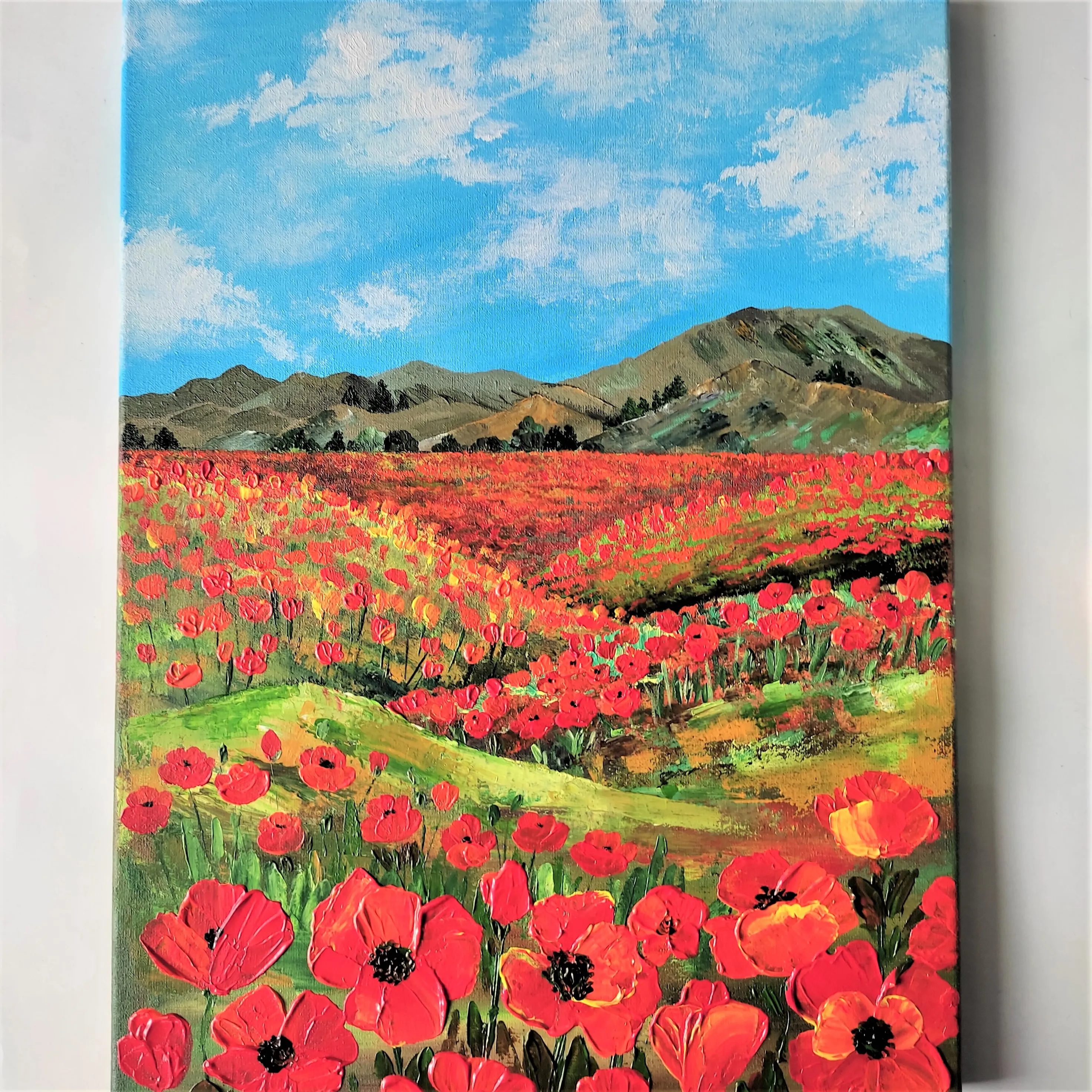 Landscape original painting, Field poppies painting on canvas, Red ...