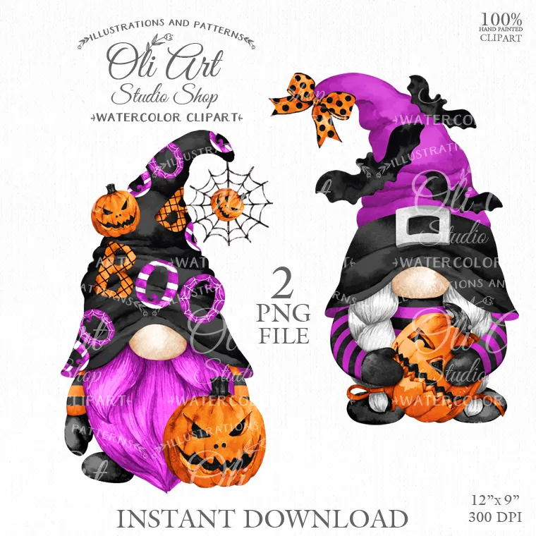 Gnome Halloween Digital Clipart, Halloween Pumpkin, Cute Characters ...
