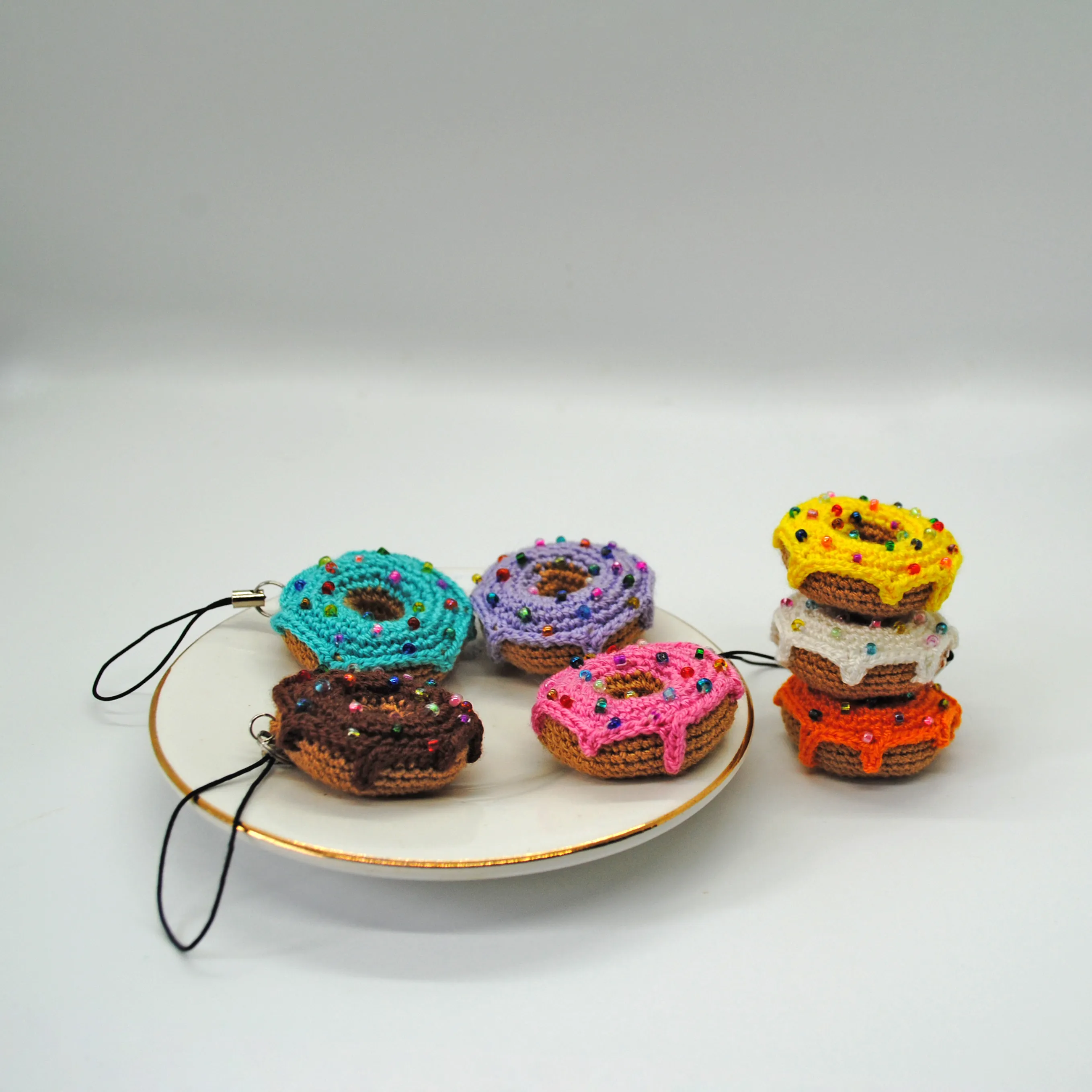 Cute donut keychain Chocolate bag charm Little colorful donut pendant ...
