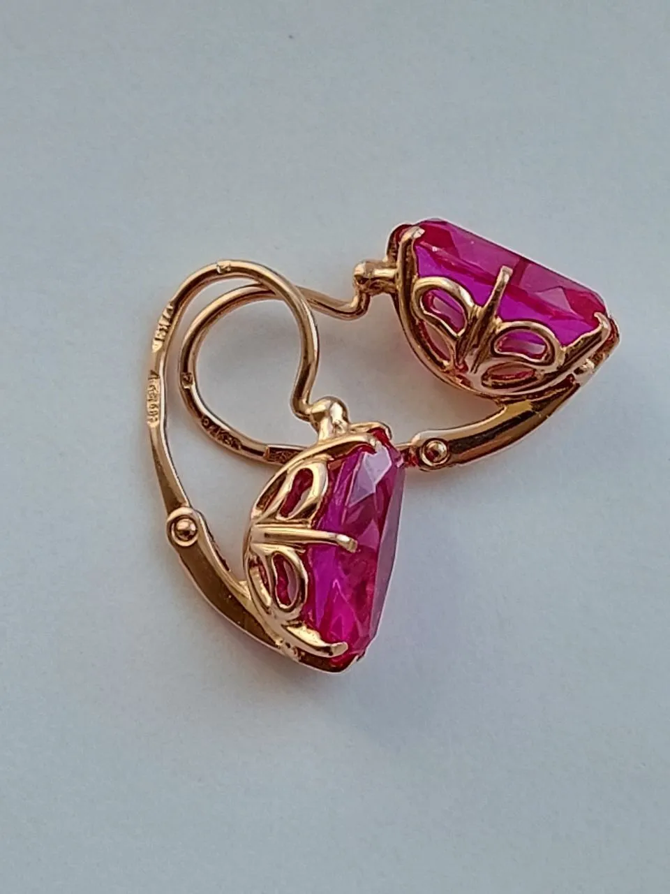 Vintage Graceful 14K Original Earrings USSR 583 Rose Gold with ...