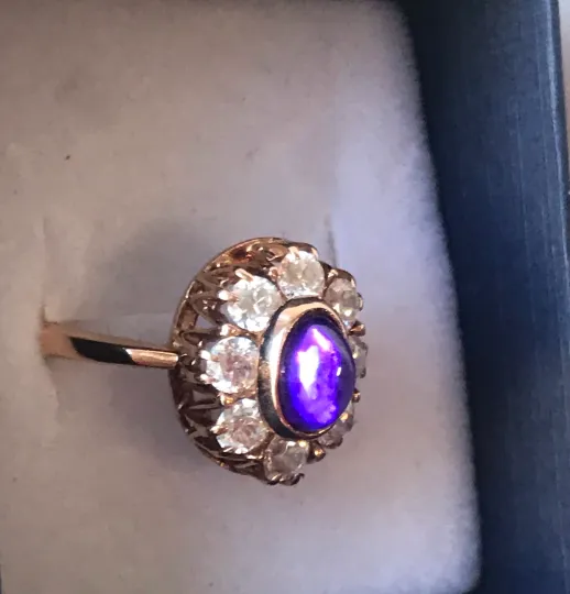 Elegant Vintage 14K Ring "Malinka" USSR 585 Rose Gold Star Purple Stone ...