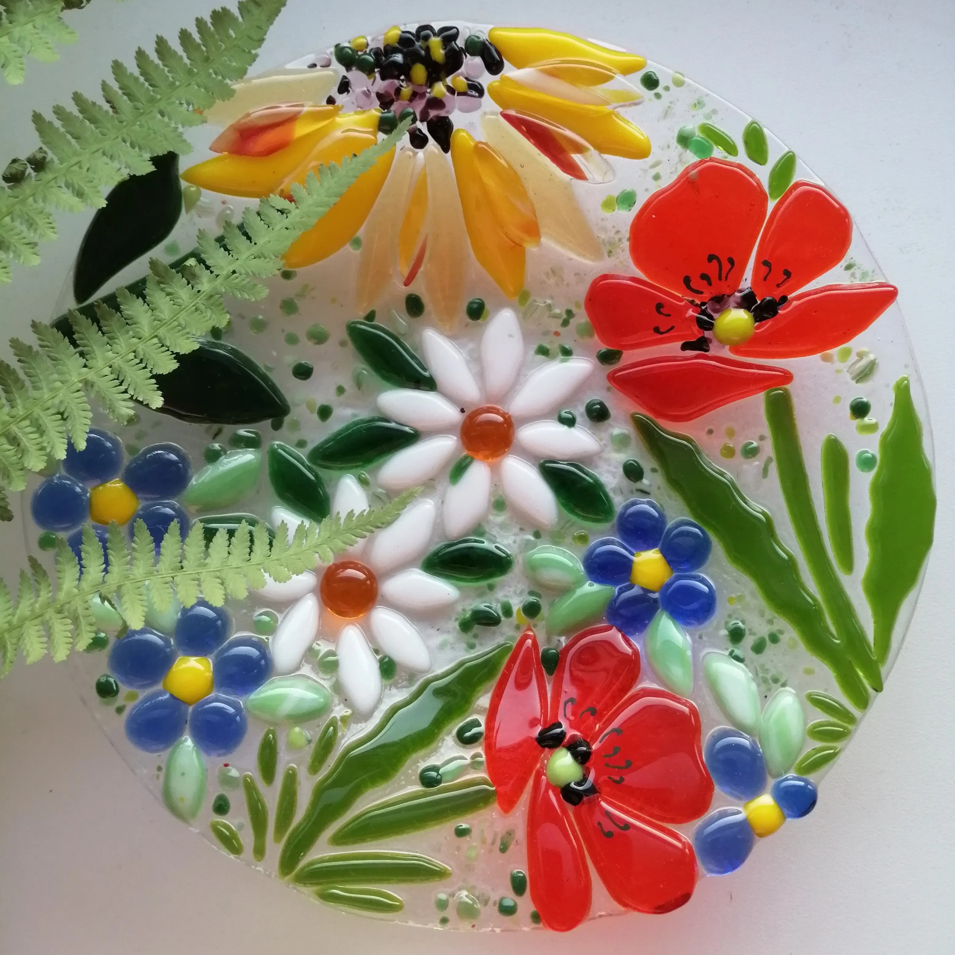 Set of 3 decorative glass bowl with flowers - Handmade decorative ...