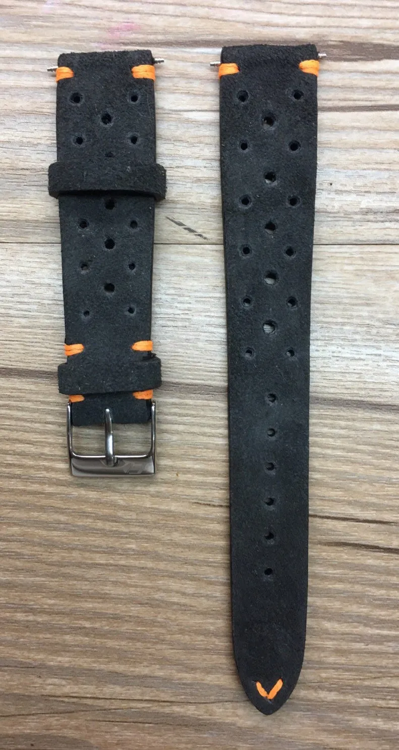 Leather watch strap, Leather watch band, Suede grey, Rally Watch strap ...