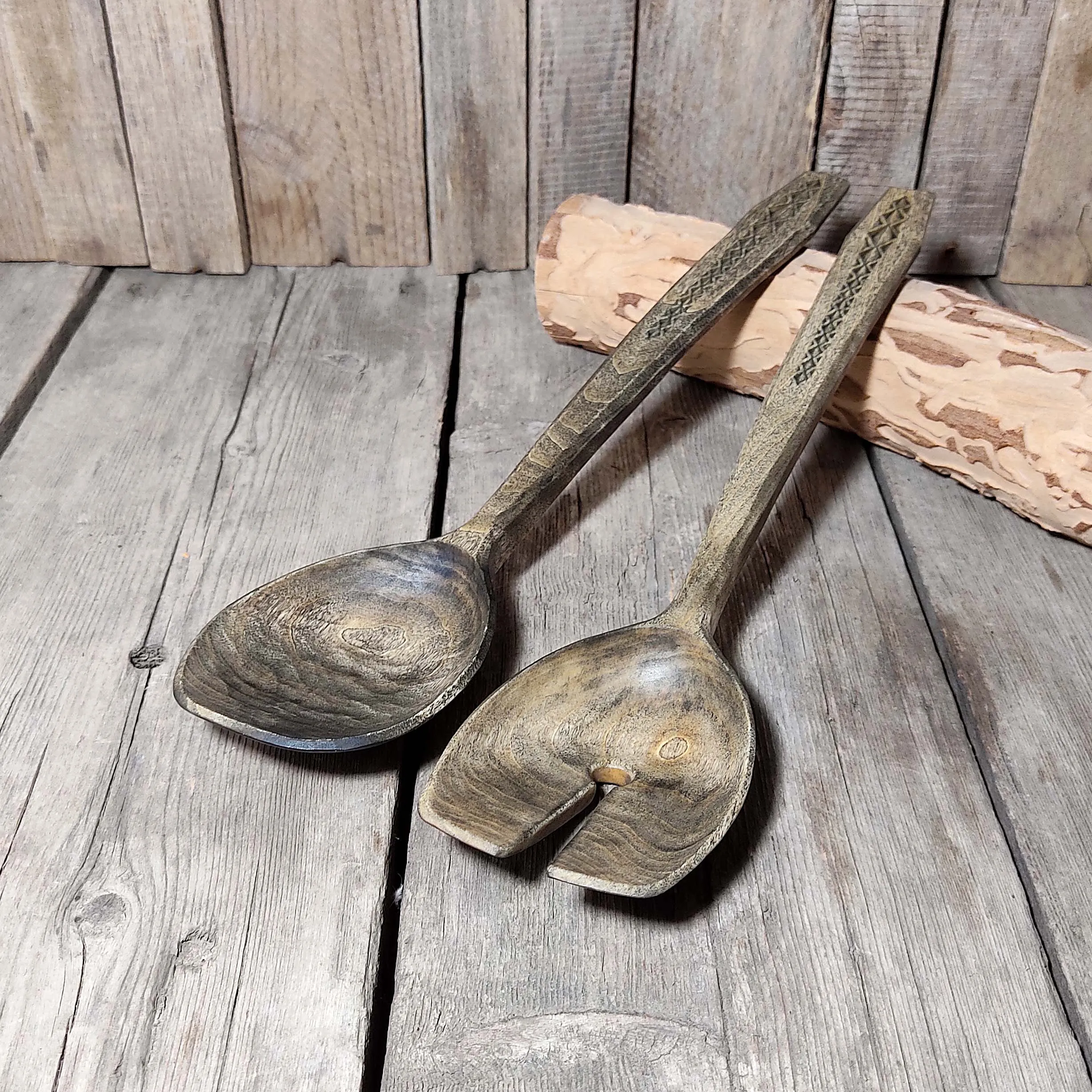 Handmade wooden spoons set Server salad spoons Wooden serving salad set ...