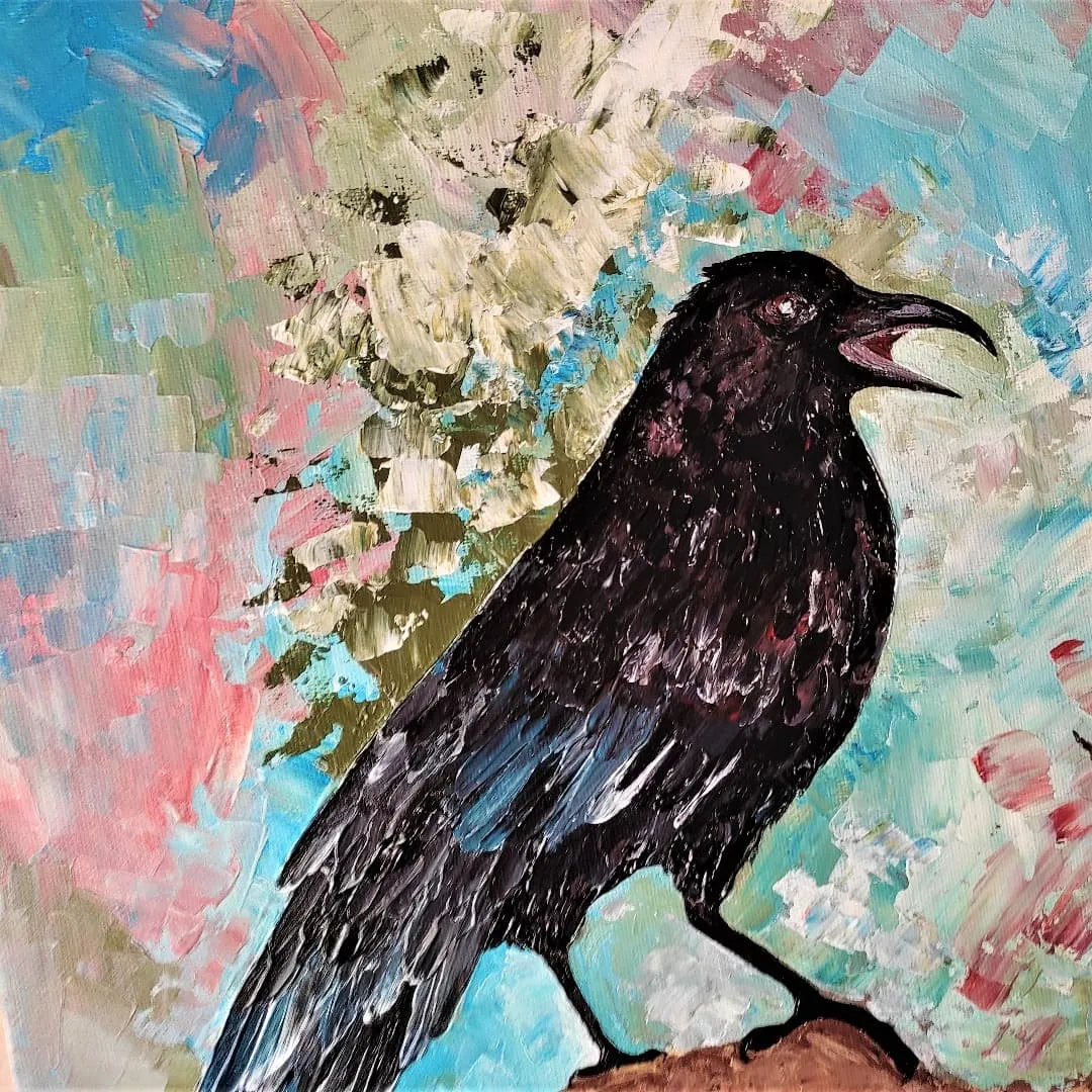 Crow canvas art, Raven acrylic painting, Bird wall art $126.00 | Buy ...