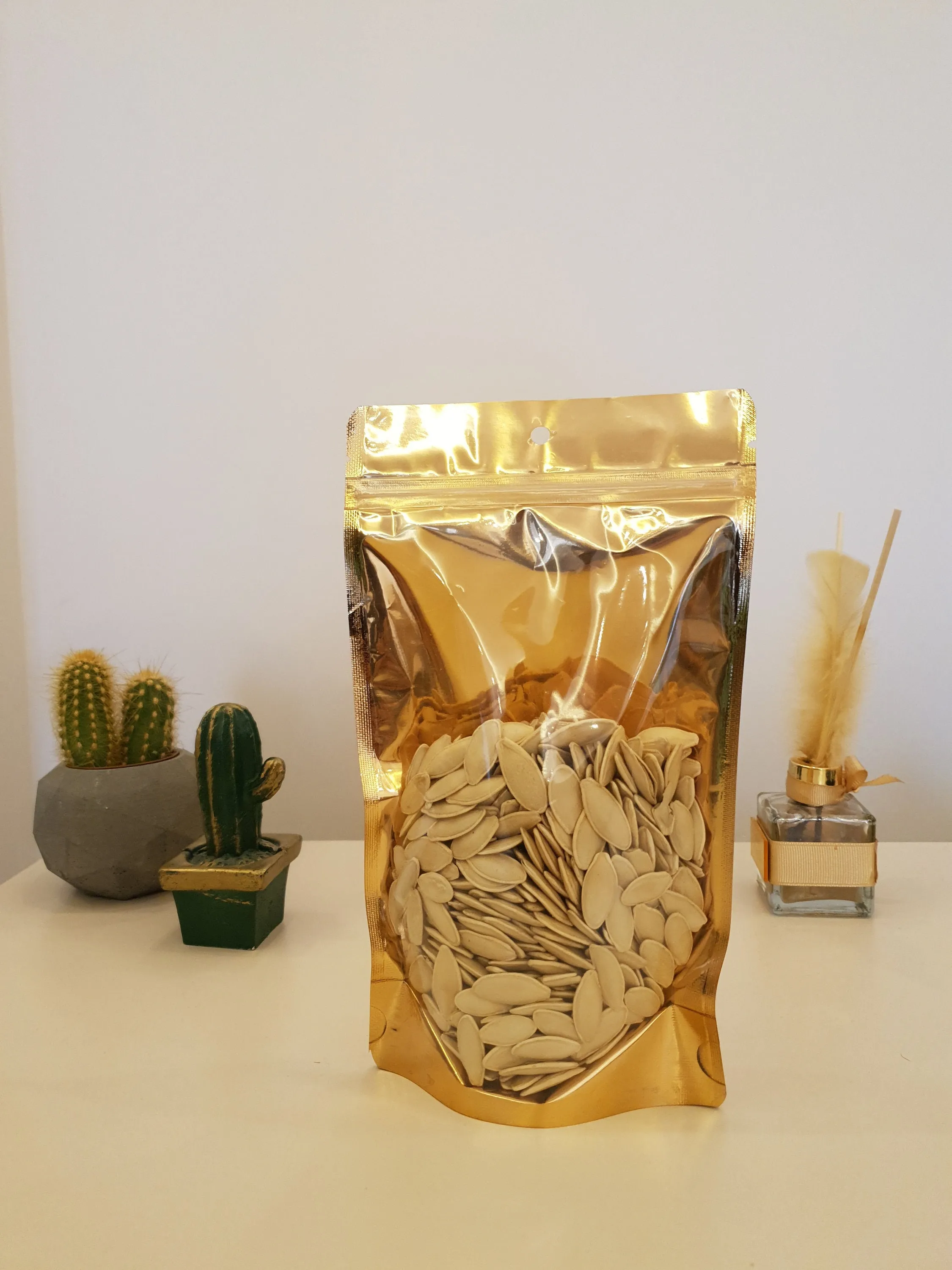 Gold Metalized STAND UP POUCH One side Clear with Zipper Locked Bag ...