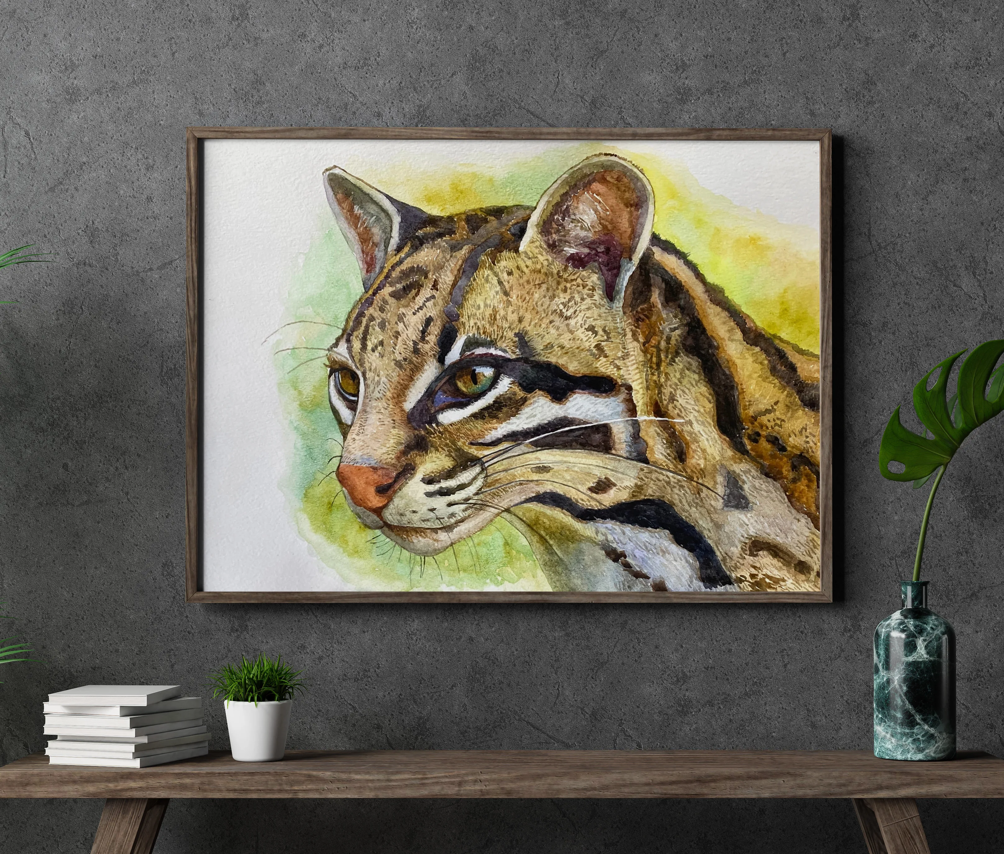 Ocelot watercolor painting,wild cat painting,ocelot painting,animal ...
