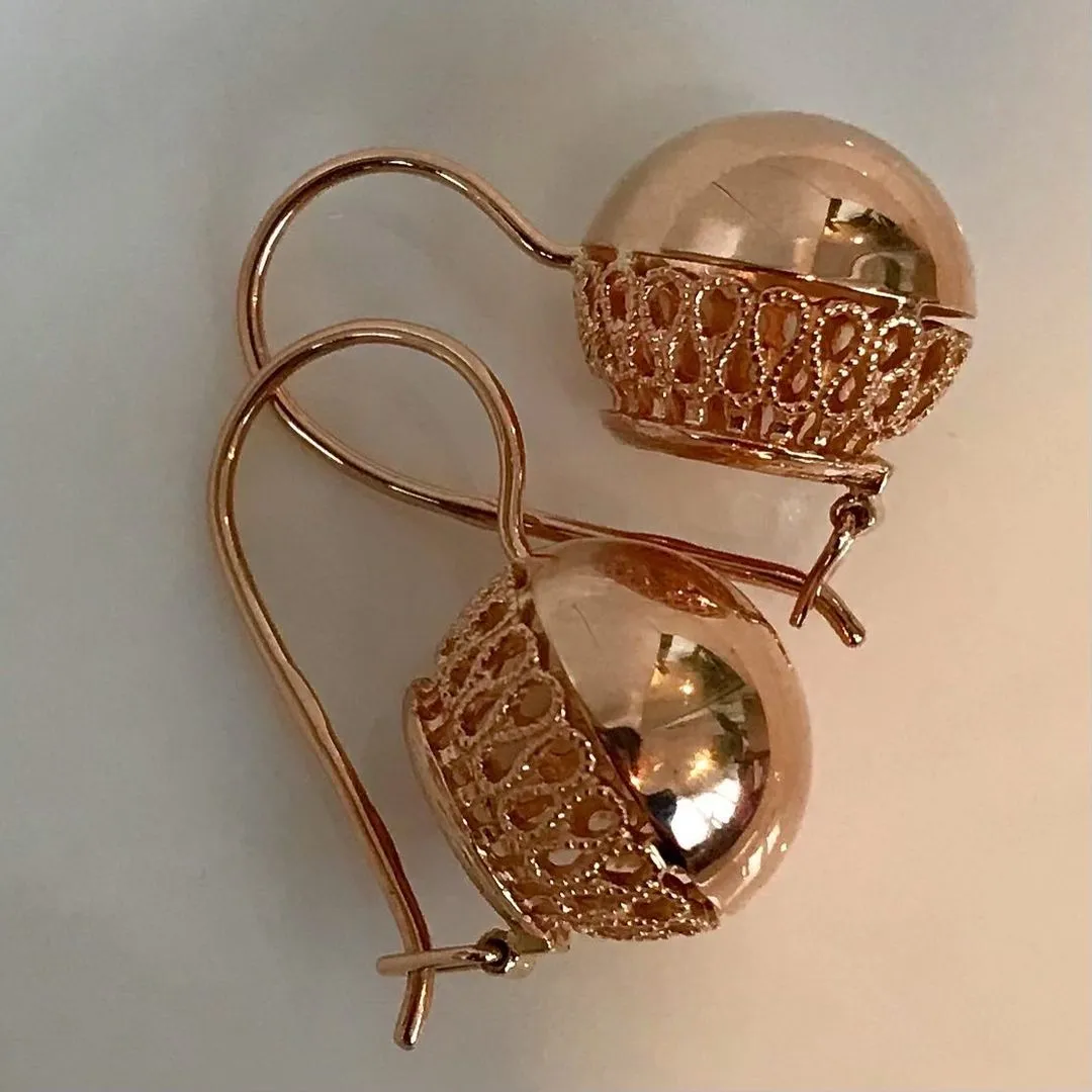 Vintage 14K Russian Earrings "Balls" without stone 583 With Star Rose ...