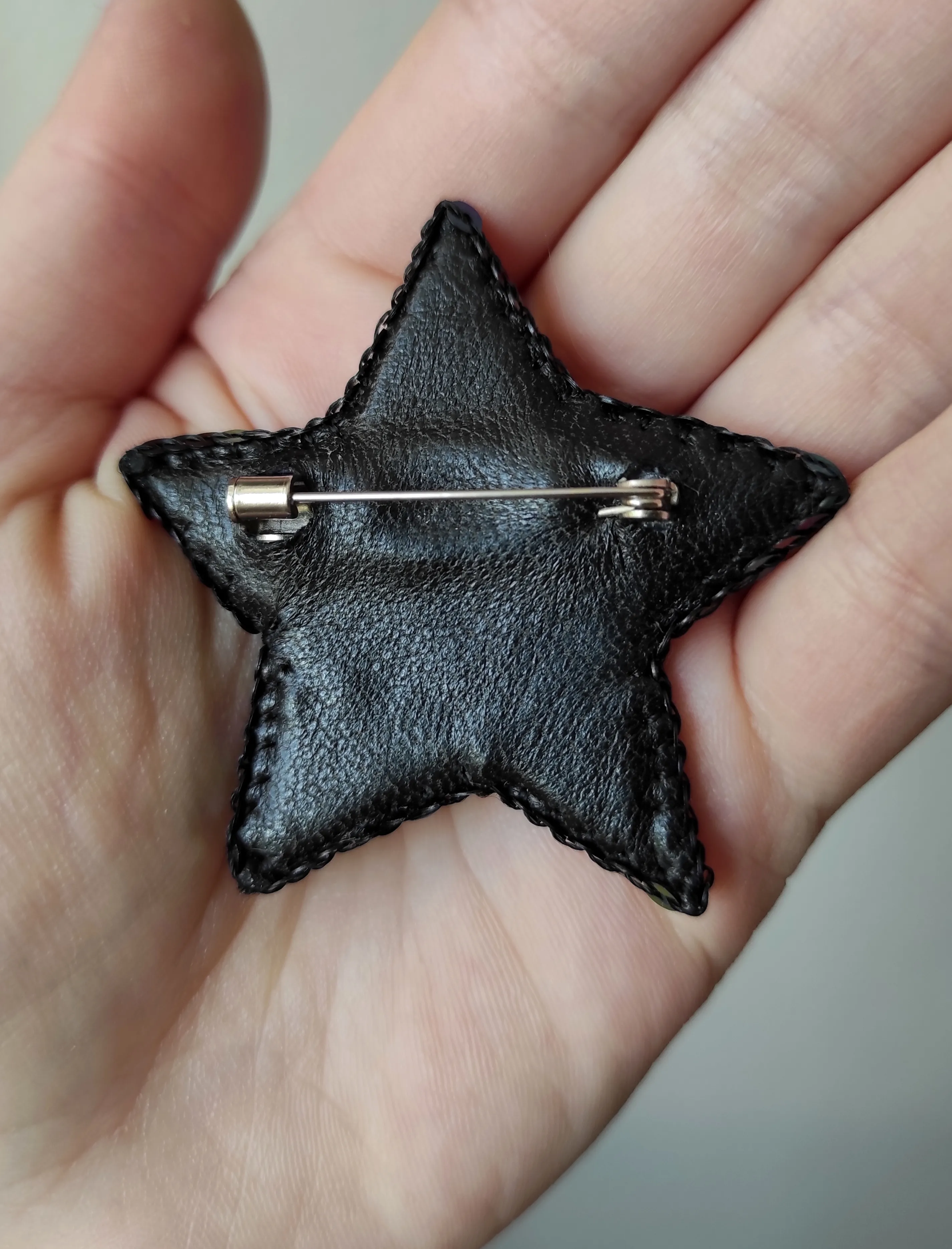 Black star brooch, beaded brooch, embroidered brooch, space pin, star ...