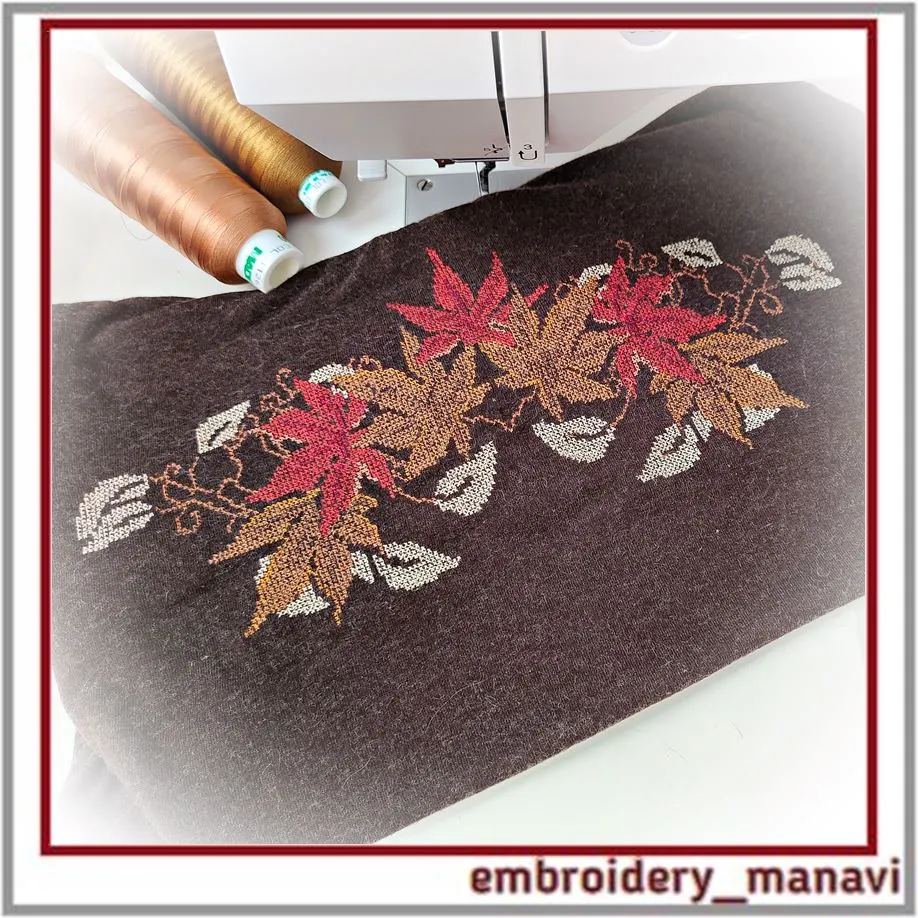 Machine embroidery design autumn leaf border cross stitch $3.00 | Buy ...