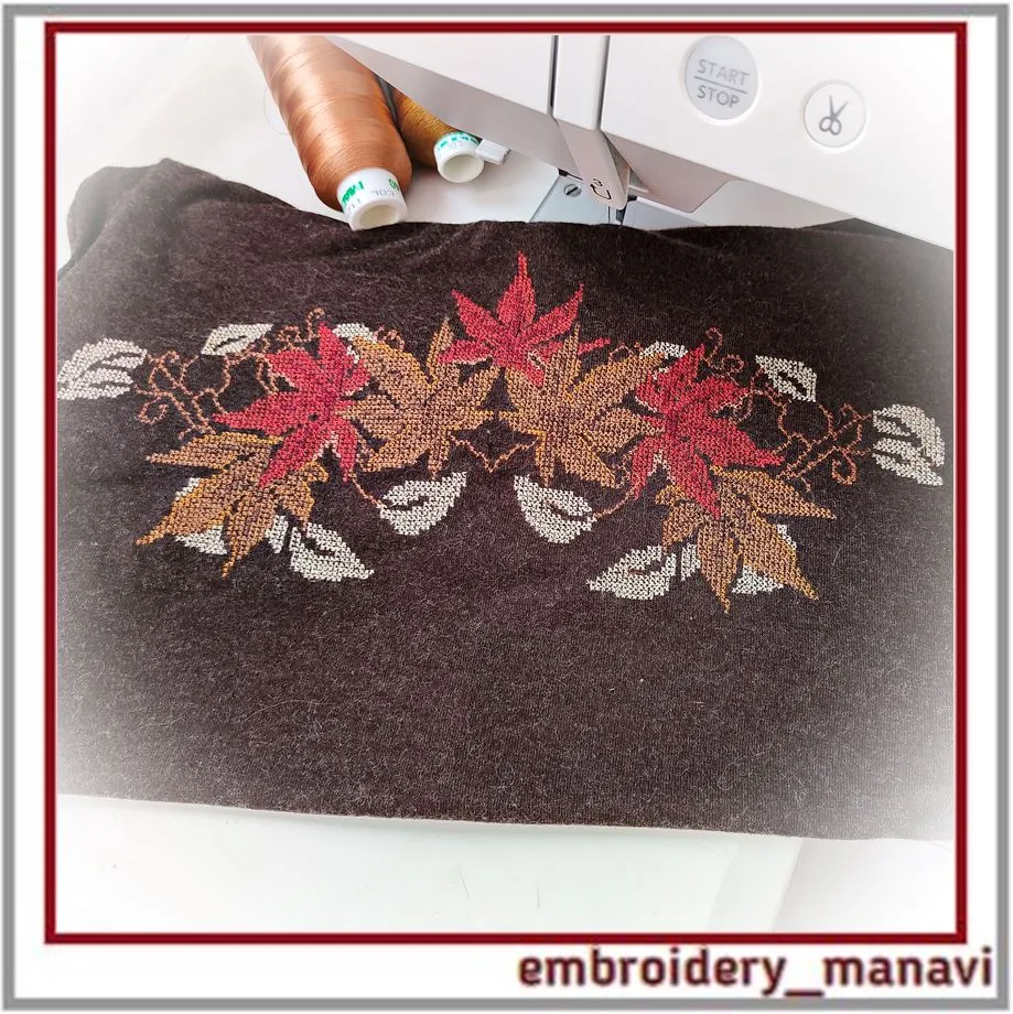 Machine embroidery design autumn leaf border cross stitch $3.00 | Buy ...