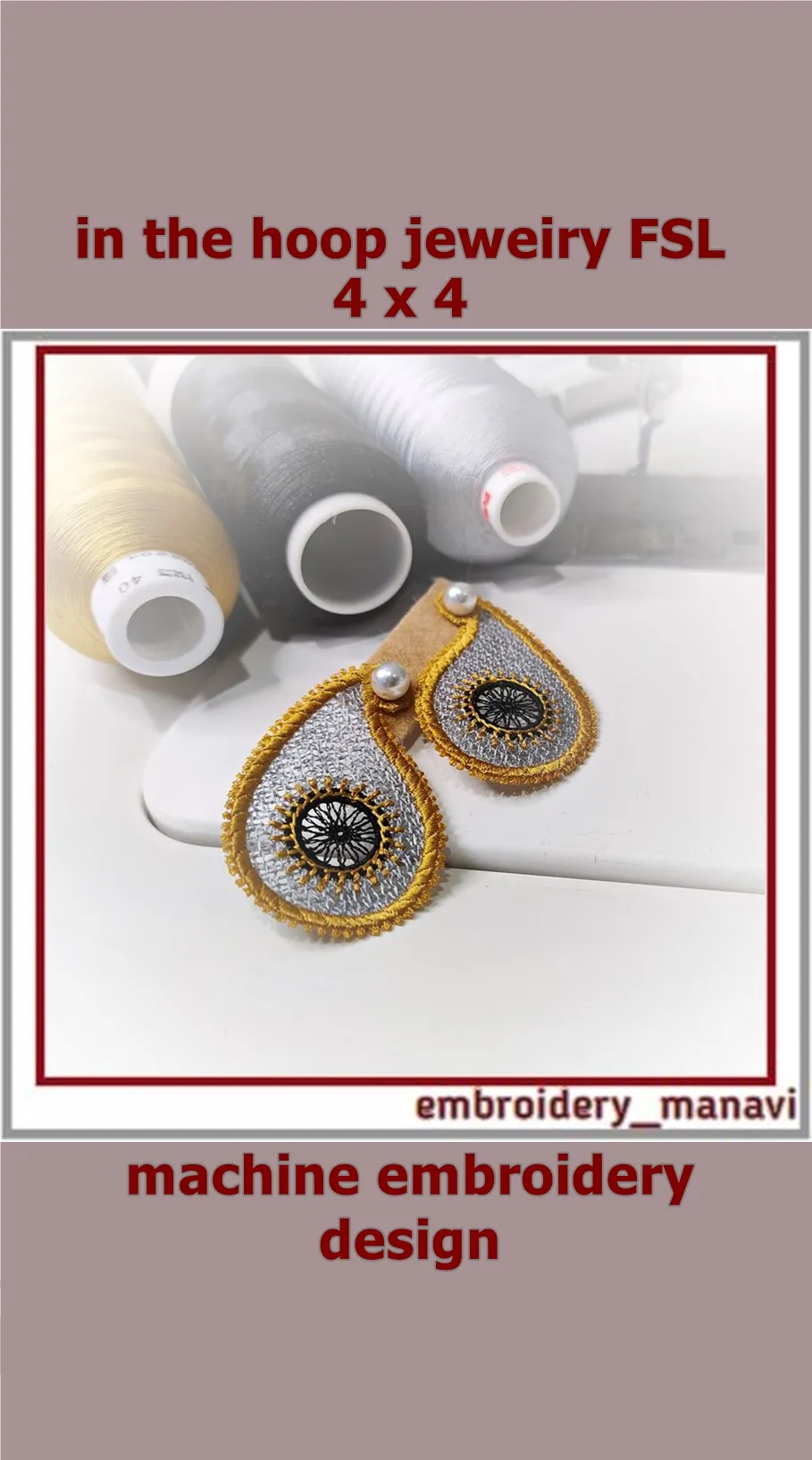 Machine embroidery design FSL earrings fancy shape $4.00 | Buy online ...