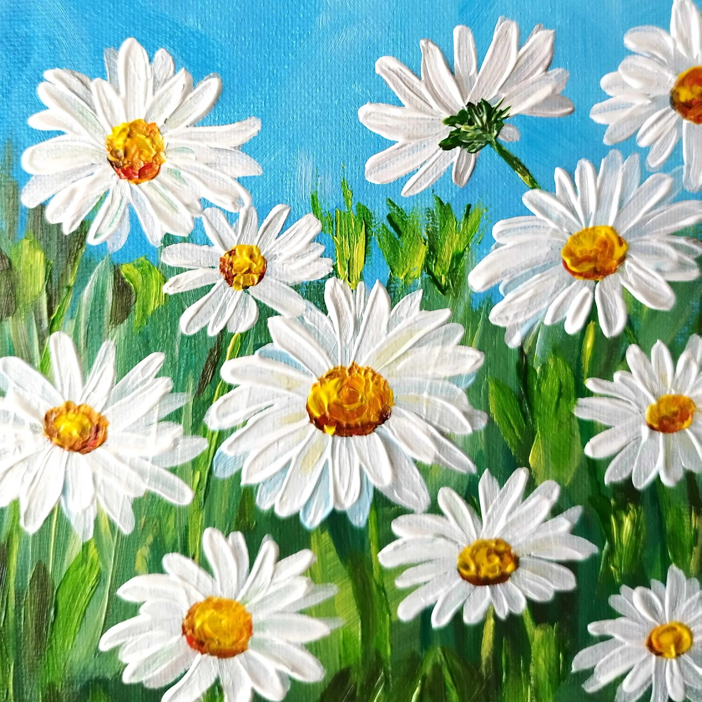 Daisies Acrylic Painting - Unique Floral Art & Impasto Wall Decor $76. ...