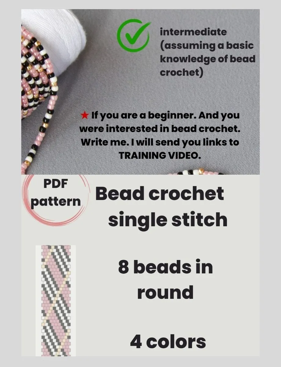 Pink beaded bracelet pattern, Bead crochet pattern 8 around, Pdf ...