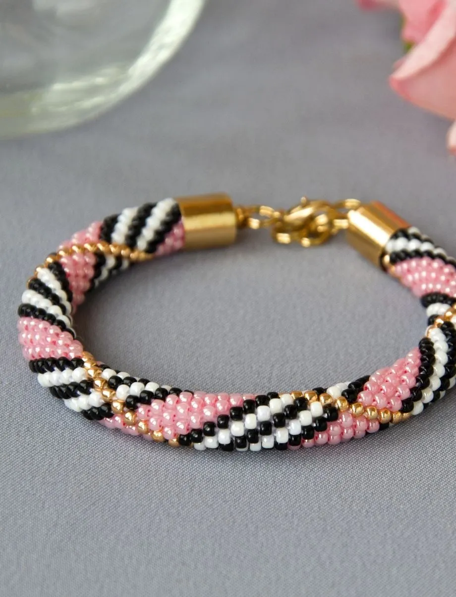 Pink beaded bracelet pattern, Bead crochet pattern 8 around, Pdf ...