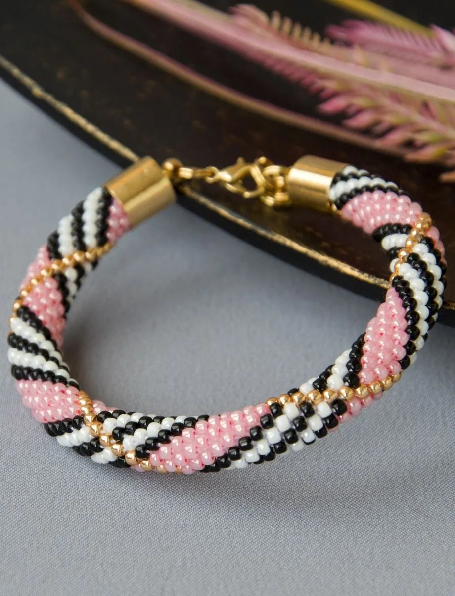Pink beaded bracelet pattern, Bead crochet pattern 8 around, Pdf ...