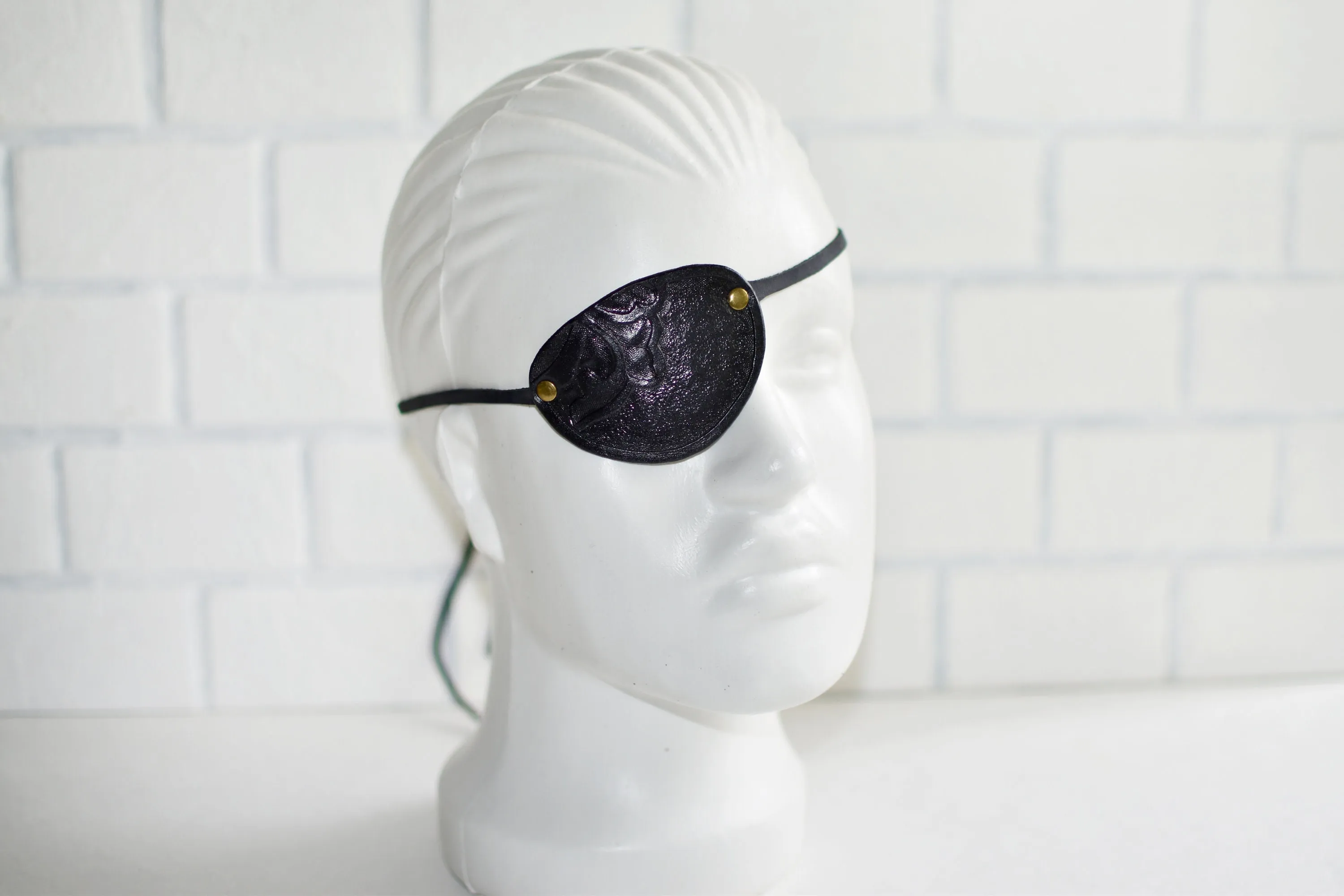 Engraved Leather eyepatch black to men pirate costume. Pirate eye patch, custom cosplay costume ...