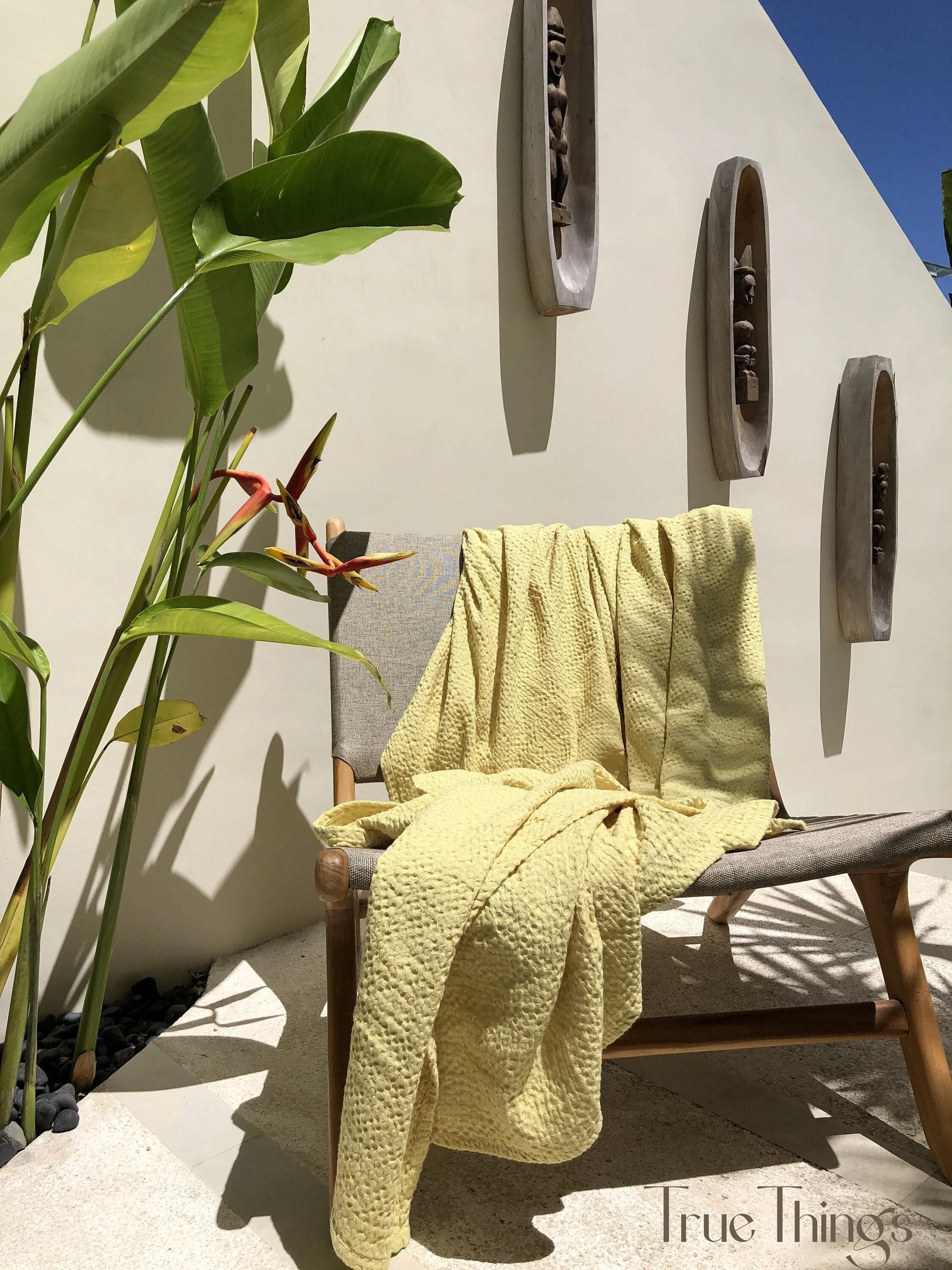 Chartreuse yellow softened waffle linen coverlet / Heavy weight / Twin ...