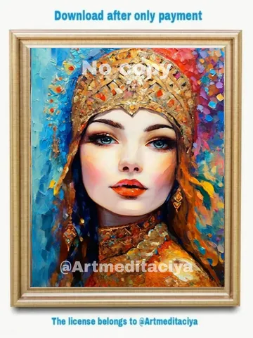 Digital abstract textural painting "Mysterious Russian Beauty" with ...